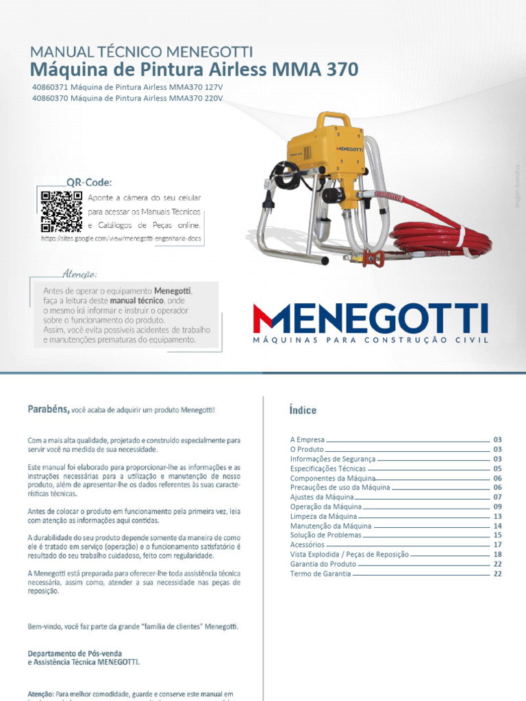 Manual Máquina de Pintura Airless MMA370 | PDF | Tinta | Pressão