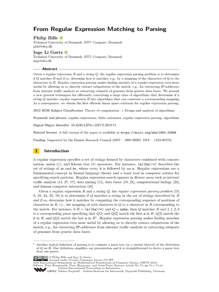 LIPIcs MFCS 2019 71 | PDF | Regular Expression | String (Computer Science)