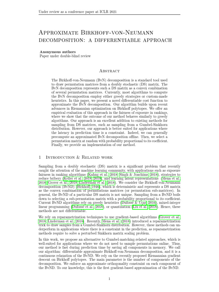Anon2021 Approximate Birkhoff-von-Neumann Decomposition A Differentiable Approach | PDF | Matrix ...