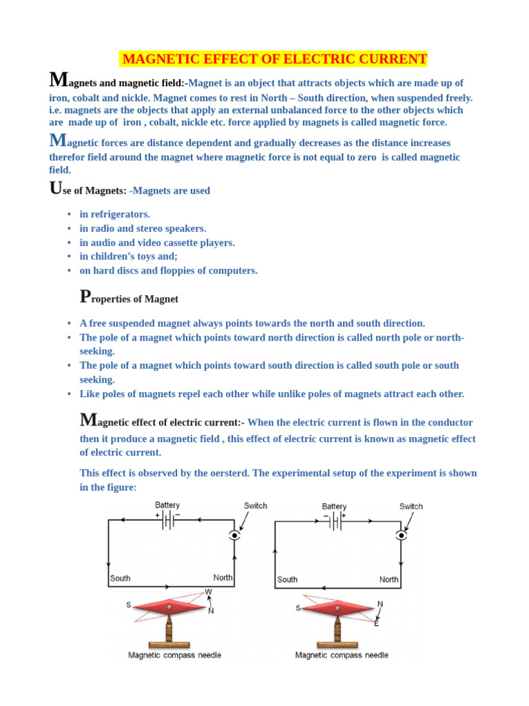 Magnetic Effect of Electric Current | PDF | Magnetic Field | Electric Motor