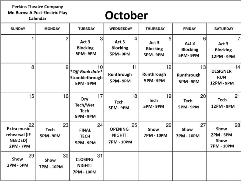 Mr. Burns - October Calendar | PDF