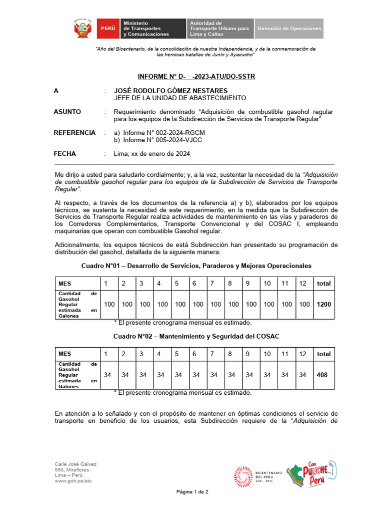 Ok SLC 22.01.24 - Informe-Gasohol Regular - Levantada 16.01.2023 | PDF | Lima