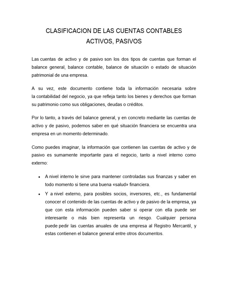 Clasificacion de Las Cuentas Contables | PDF