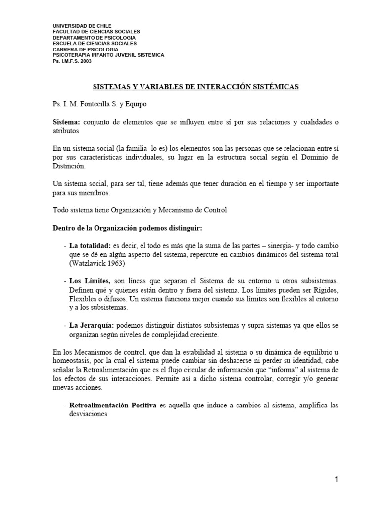 Sistemas y Variables de Interaccion Sistemica | PDF | Sicología | Sistema