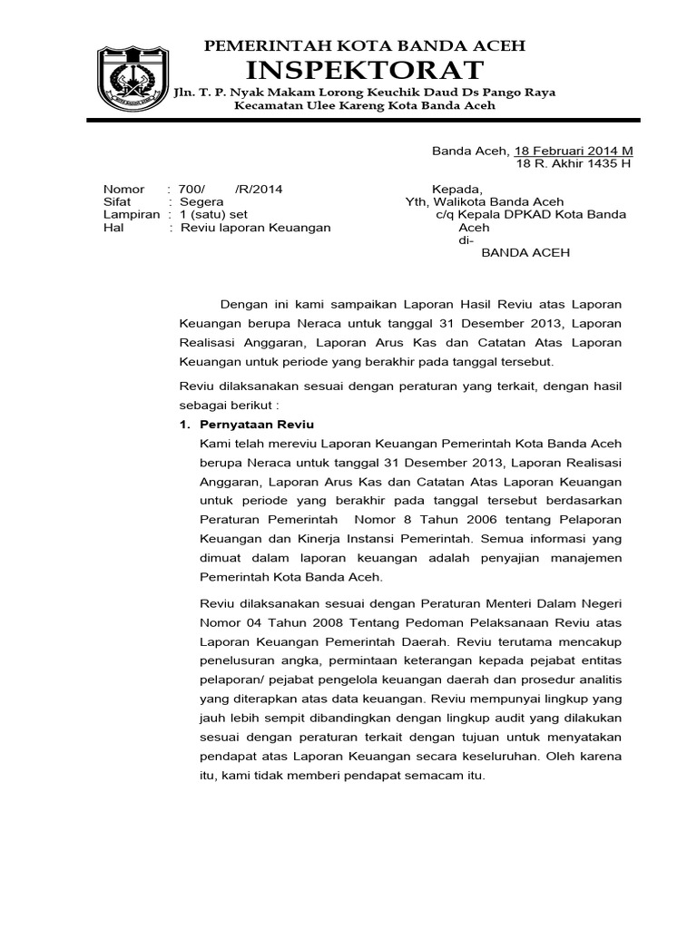 Laporan Hasil Reviu | PDF