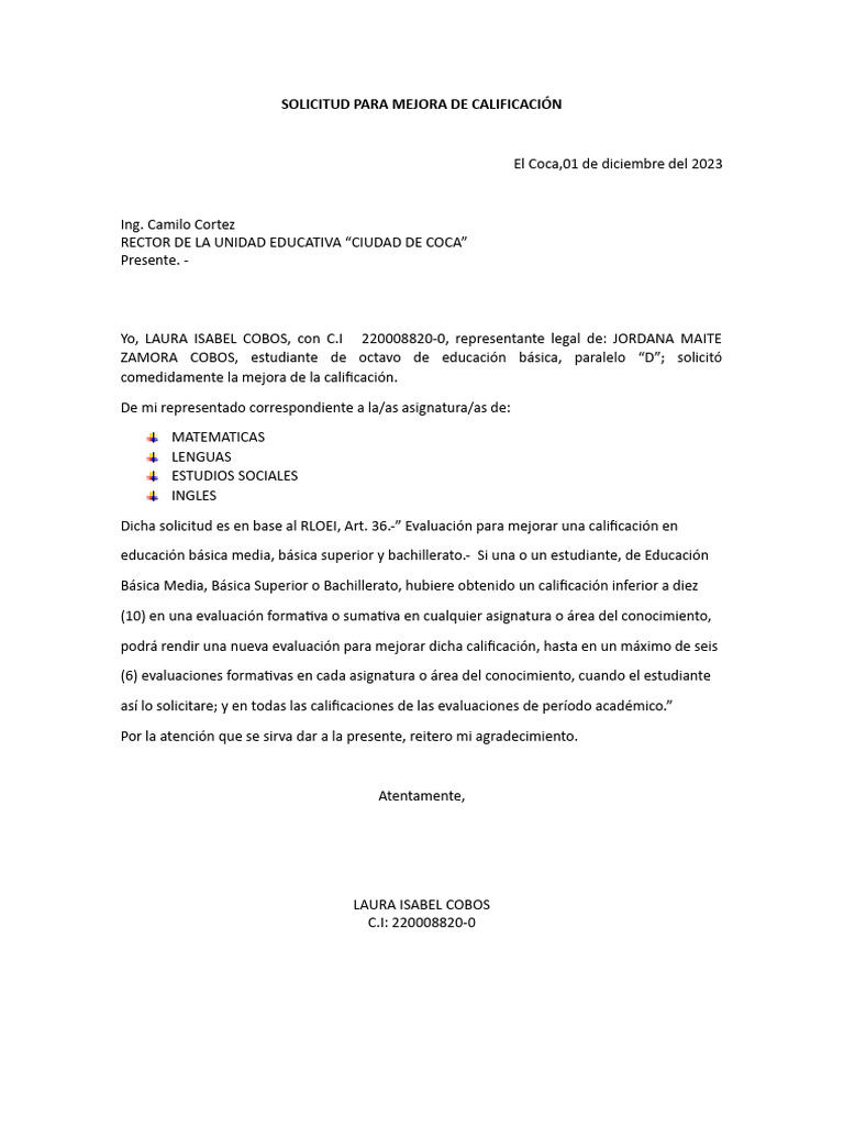 Solicitud para Mejora de Calificación | PDF | Crecimiento personal y ... Solicitud para Mejora de Calificación | PDF | Crecimiento personal y ...