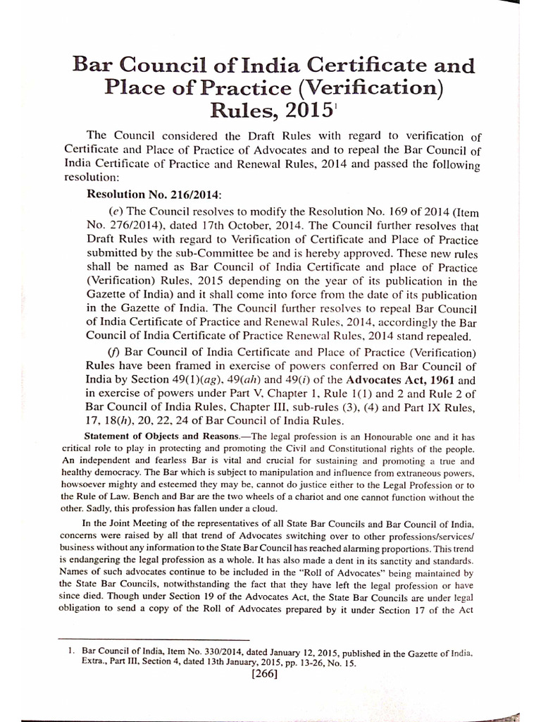 Bar Council of India Certificate and Place of Practice (Verification ...