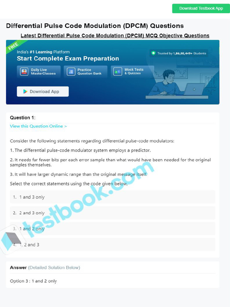 MCQ On Differential Pulse Code Modulation DPCM 5eea6a0f39140f30f369e6cf | PDF