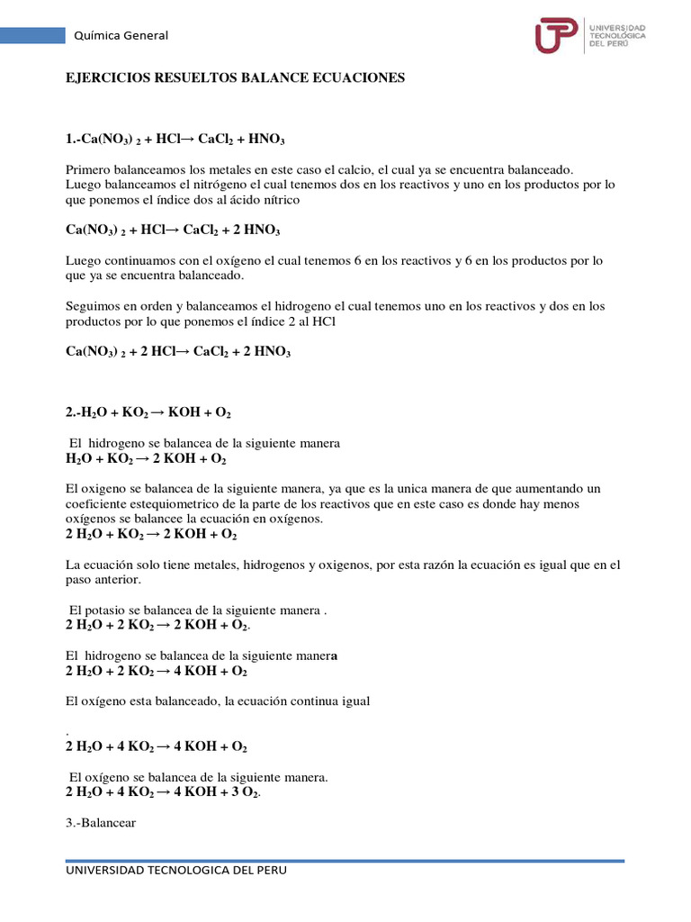 Ejercicios Resueltos Balance de Ecuacion | PDF | Ciencia y matemáticas