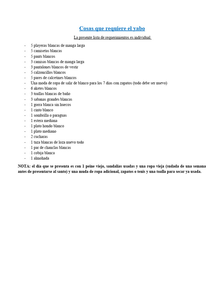 Requerimientos para el Yabo | PDF | Cocina, comidas y vino | Hogar ...