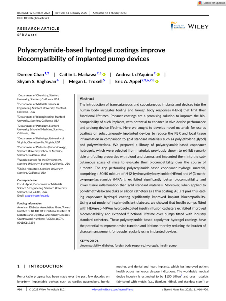 J Biomedical Materials Res - 2023 - Chan - Polyacrylamide‐Based ...