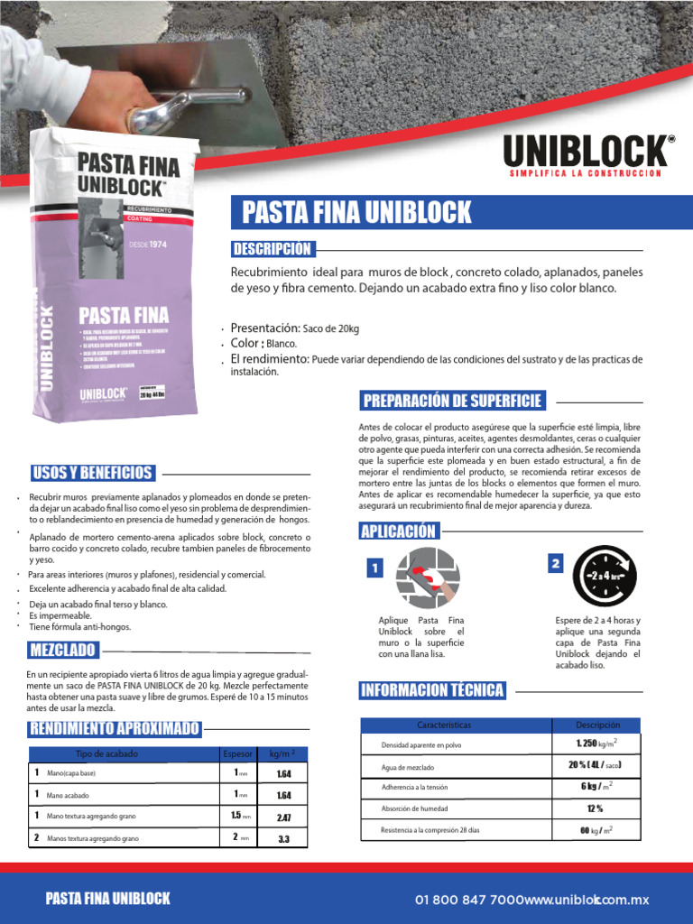 PREVIO 1 FT Pasta Fina UNIBLOCK | PDF | Hormigón | Ciencias fisicas