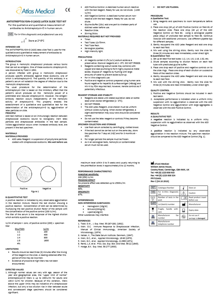 ASO Latex Slide Test Kit Overview | PDF | Serology | Clinical Medicine
