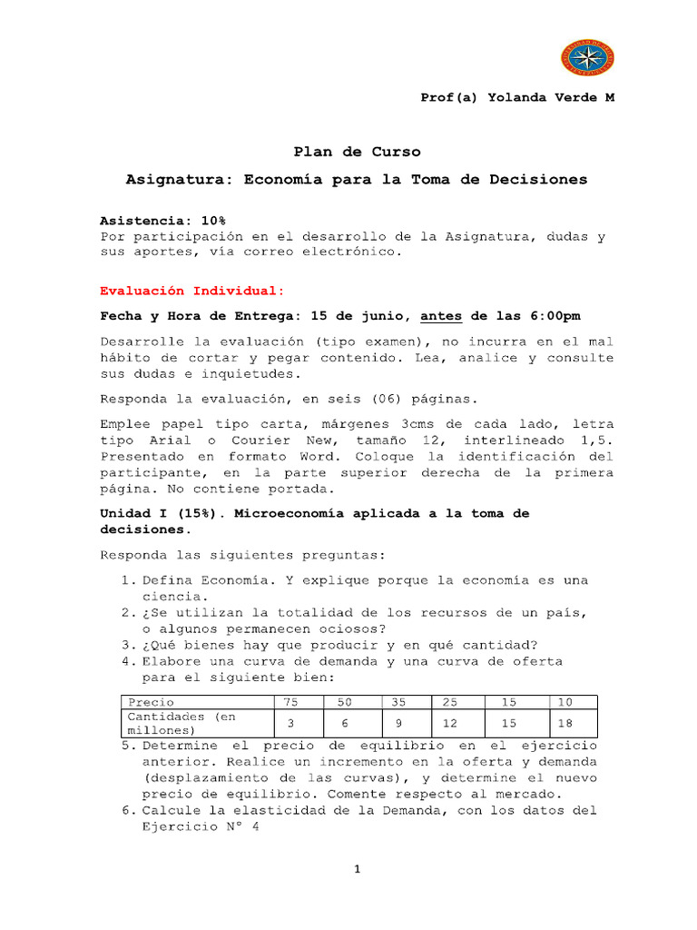 Plan de Curso de Economia | PDF