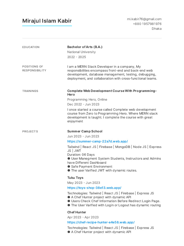 Mirajul IslamKabir - InternshalaResume | PDF | Web Development | Software