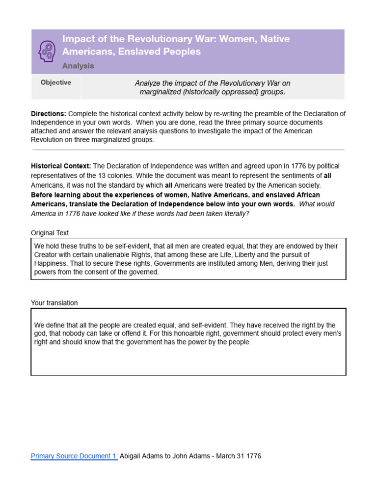 Unit 2 - Analysis - Impact of Revolutionary War - 3.0 | PDF | United ...