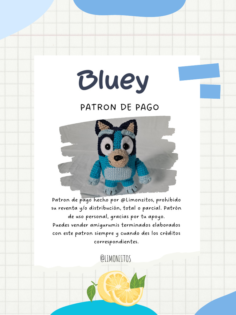 Patrón Amigurumi Bluey Gratis | PDF | Manualidades | Artesanías