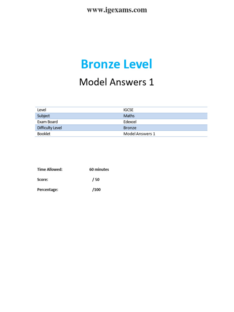 Bronze Level IGCSE Maths Model Answers | PDF | Mathematics
