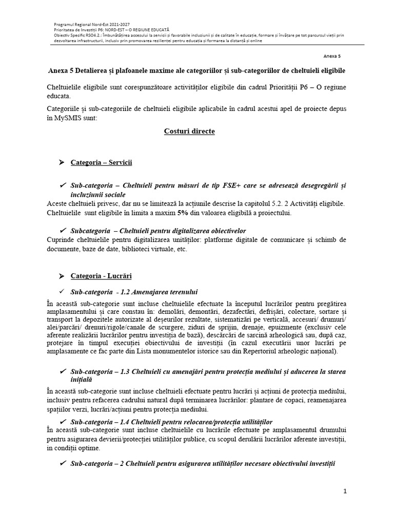 Anexa 5 - Cheltuieli Eligibile - O Regiune Educata | PDF