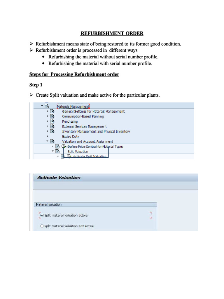 Refurbishment Order Steps | PDF