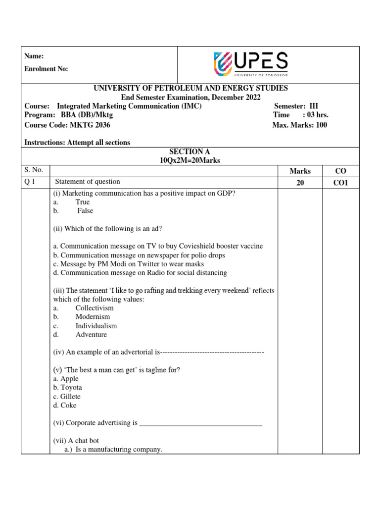 IMC Question Paper | PDF