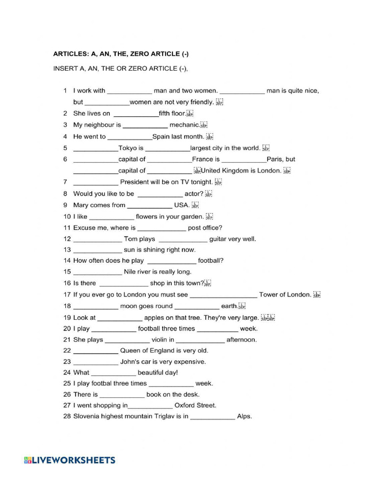 Exercises On Articles | PDF