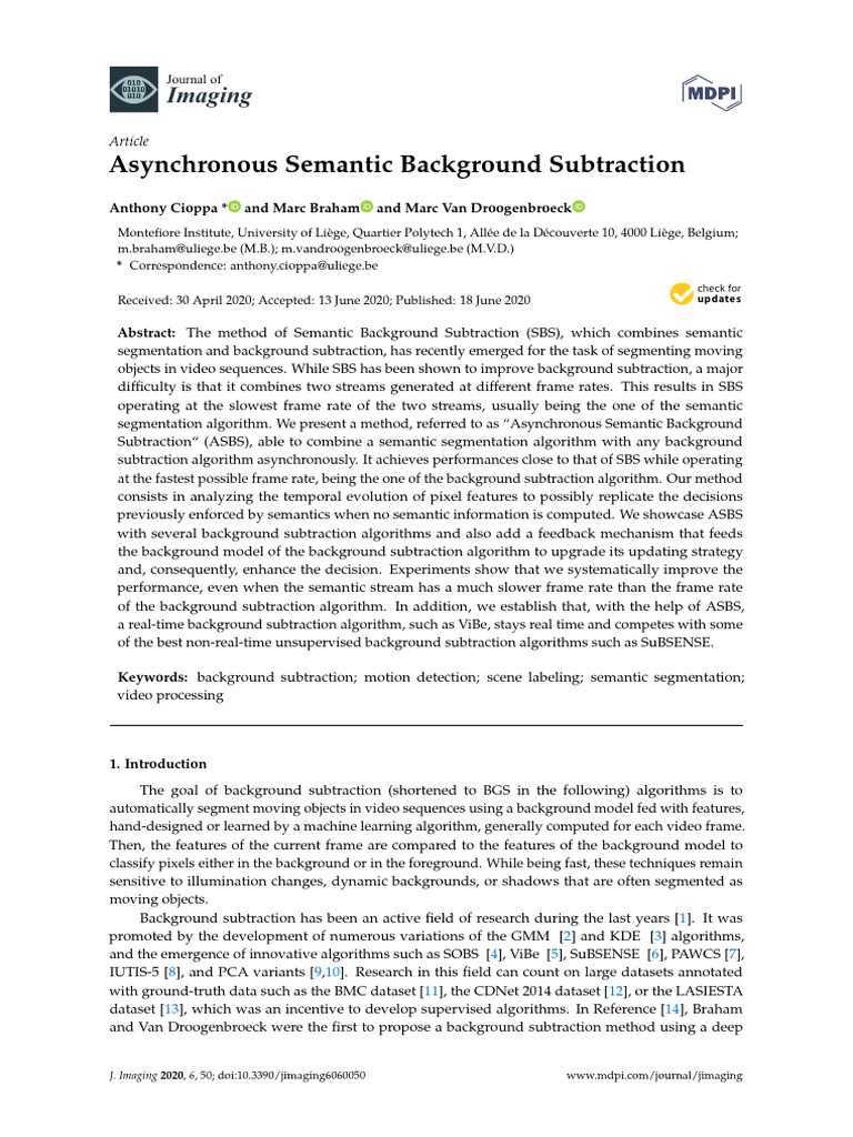 Asynchronous Semantic Background Subtraction | PDF | Image Segmentation | Algorithms