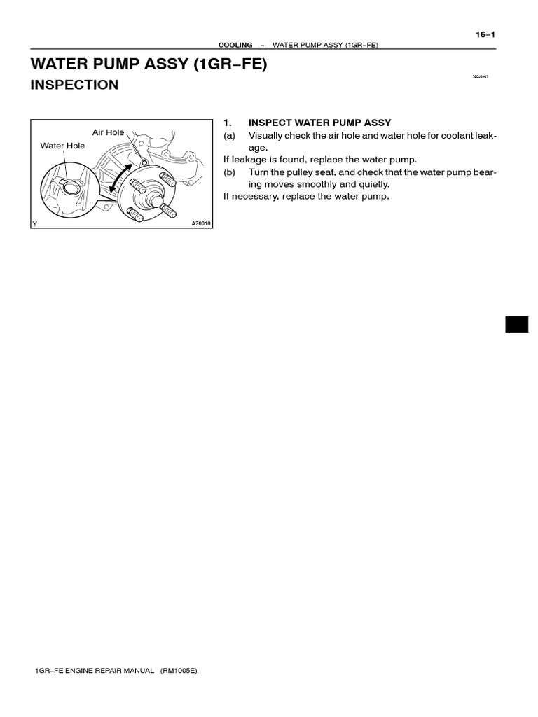 Water Pump Assy (1Gr Fe) : Inspection | PDF