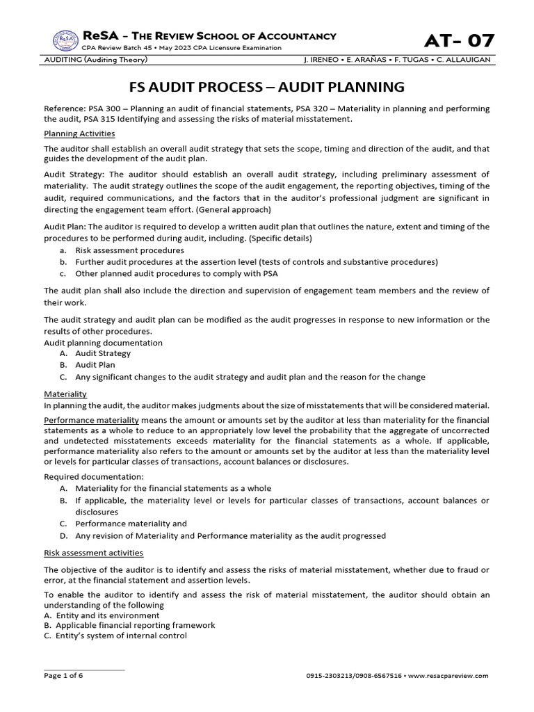 Audit Planning and Risk Assessment | PDF | Audit | Internal Control
