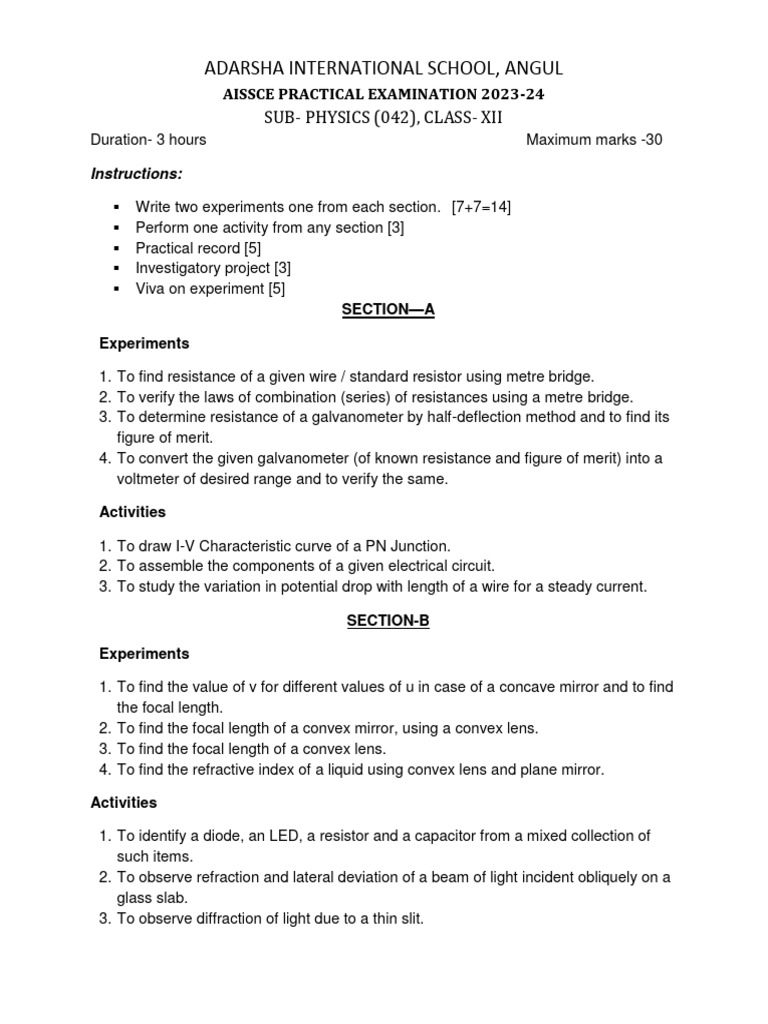 Ais Xii Physics Practical | PDF