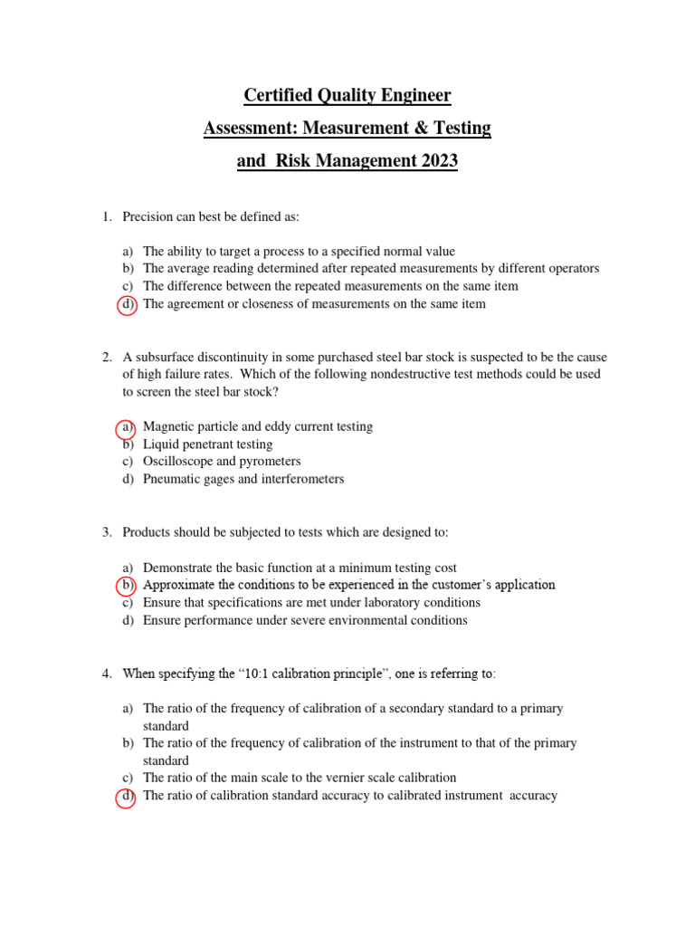 CQE Assessment 2023 Testing Anf Measurement and Risk | PDF