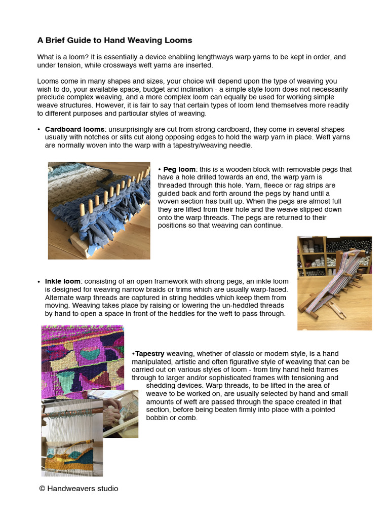 Types of Hand Weaving Looms Explained | PDF | Loom | Weaving