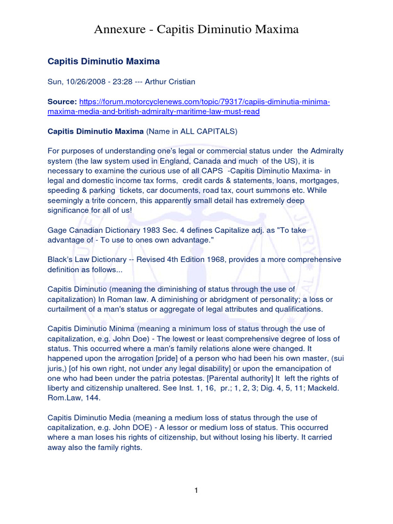 Annexure Capitis Diminutio Maxima | PDF