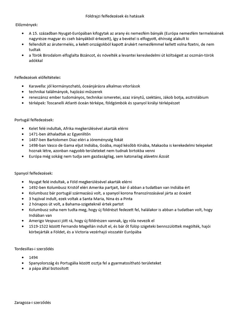 Foldrajzi Felfedezesek Es Hatasaik | PDF