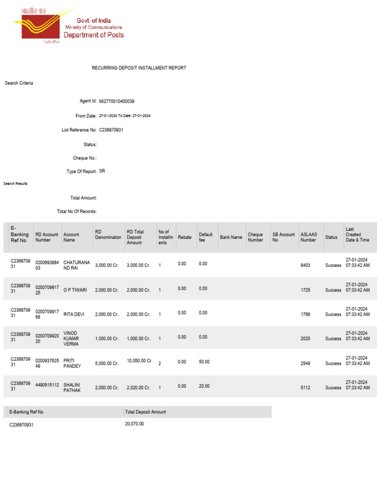 RDInstallmentReport27 01 2024 | PDF | Banking | Financial Services