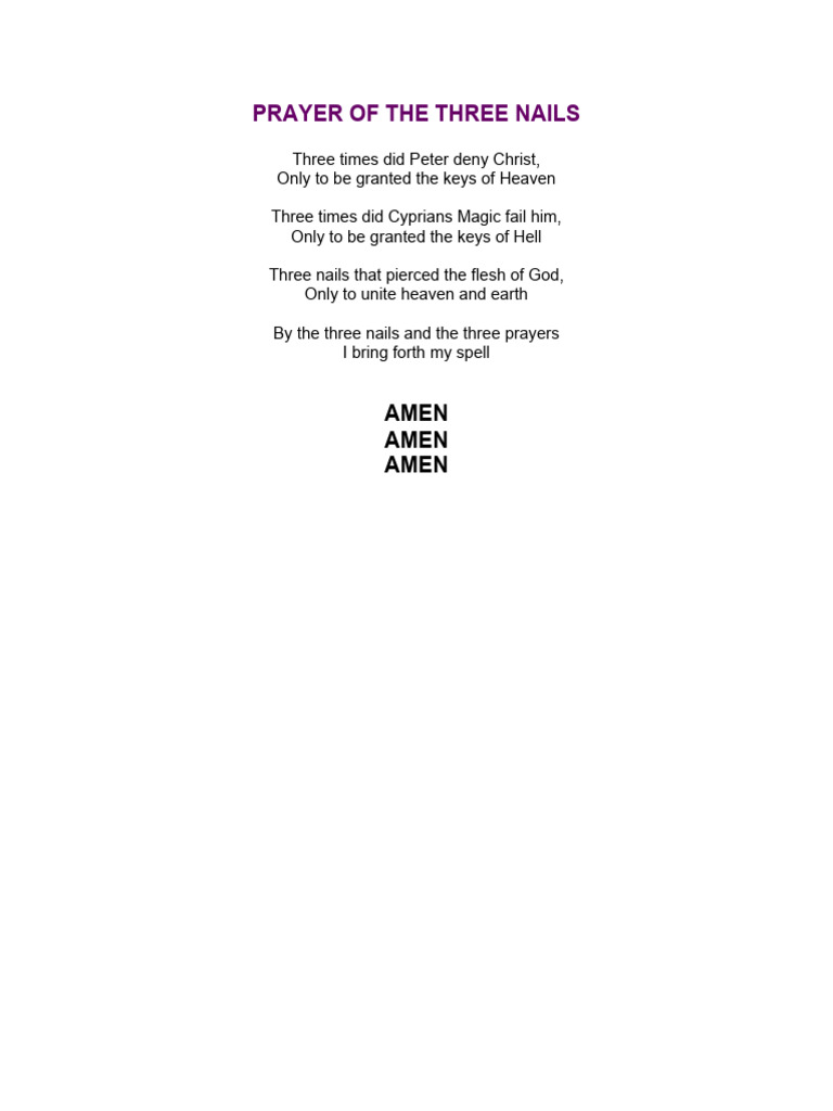 Prayer of the Three Nails Spell | PDF