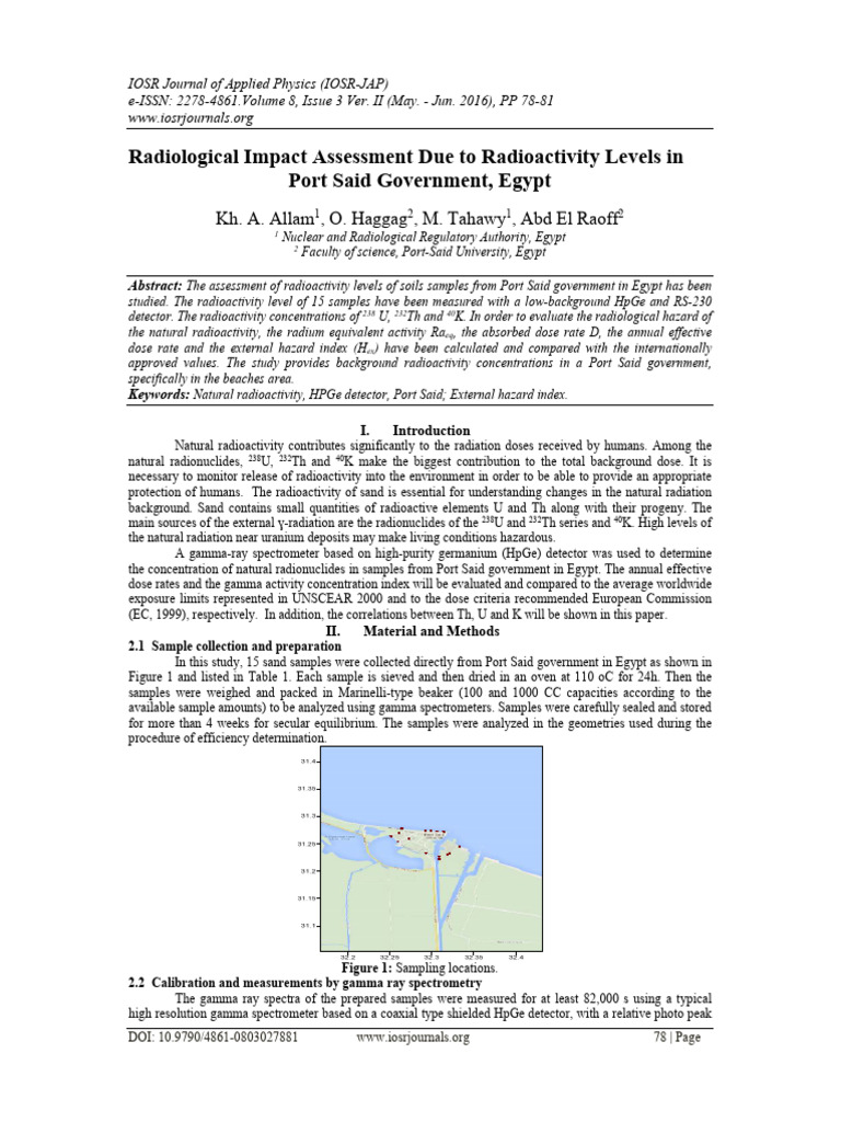 Radiological Impact Assessment Due To Radioactivity Levels In Port Said