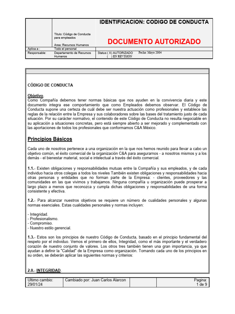 Código de Conducta | PDF | Gestión de recursos humanos | Comportamiento
