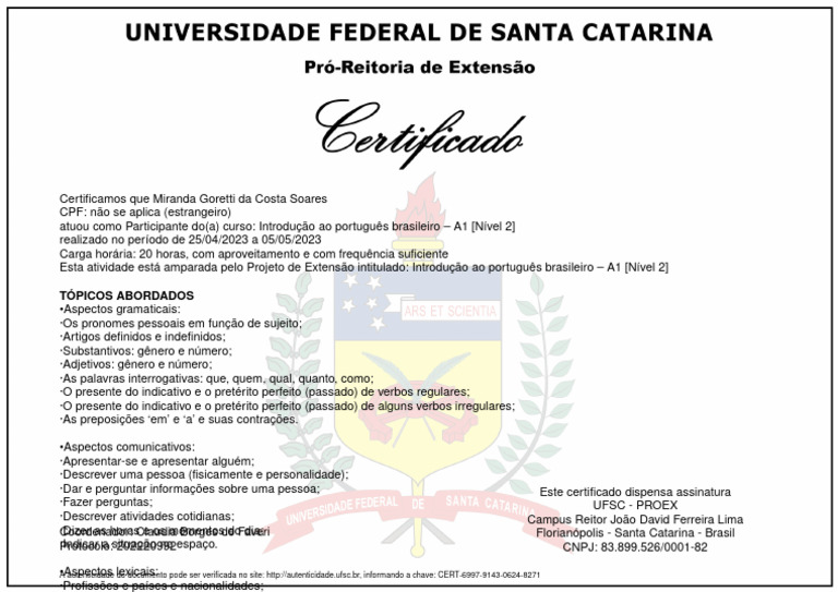 Certificado UFSC | PDF
