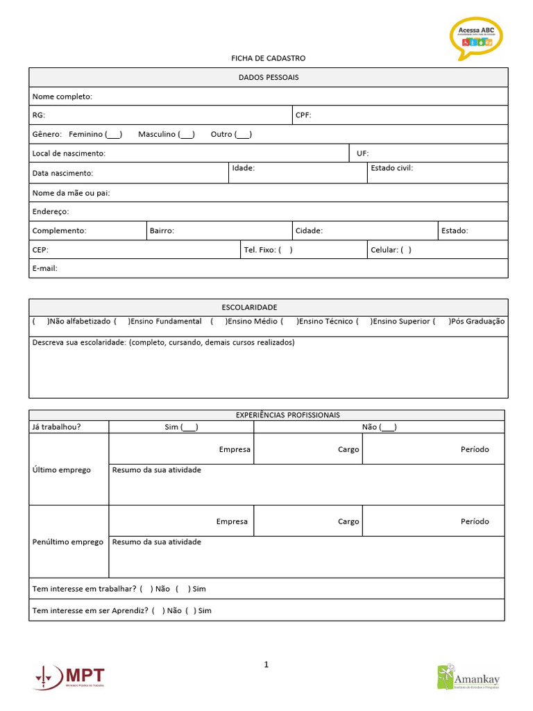 Ficha de Cadastramento | PDF
