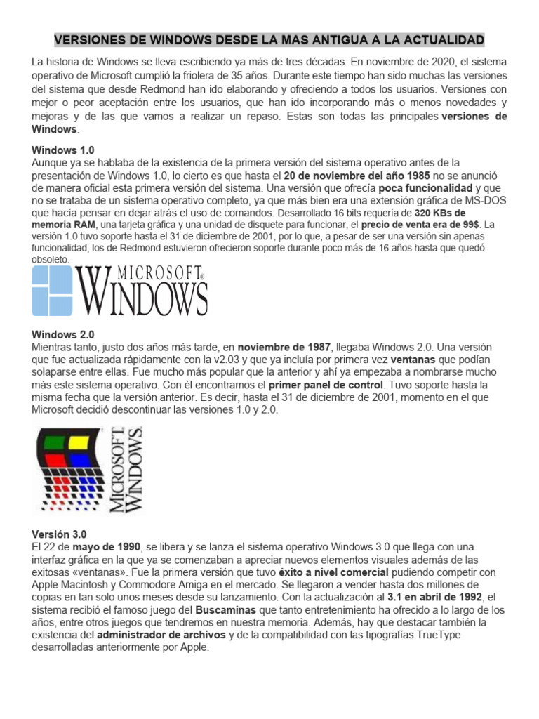 Historia de versiones de Windows | PDF | Microsoft Windows | Windows 10