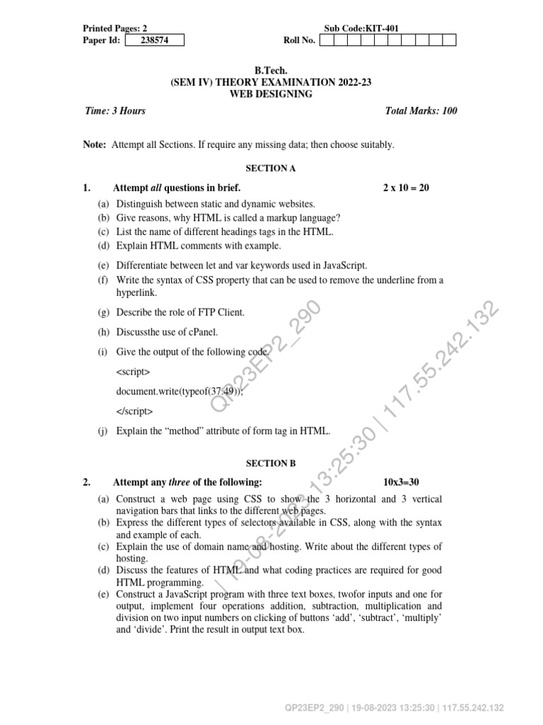 Web-Designing-Kit-401 2022-23 | PDF | World Wide Web | Internet & Web