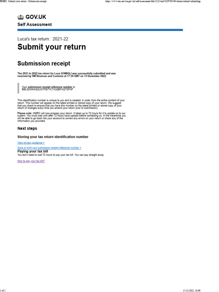 HMRC Submit Your Return - Submission Receipt | PDF | Finance & Money ...