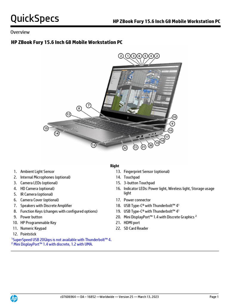 Quickspecs: HP Zbook Fury 15.6 Inch G8 Mobile Workstation PC | PDF | Solid State Drive | Windows 10