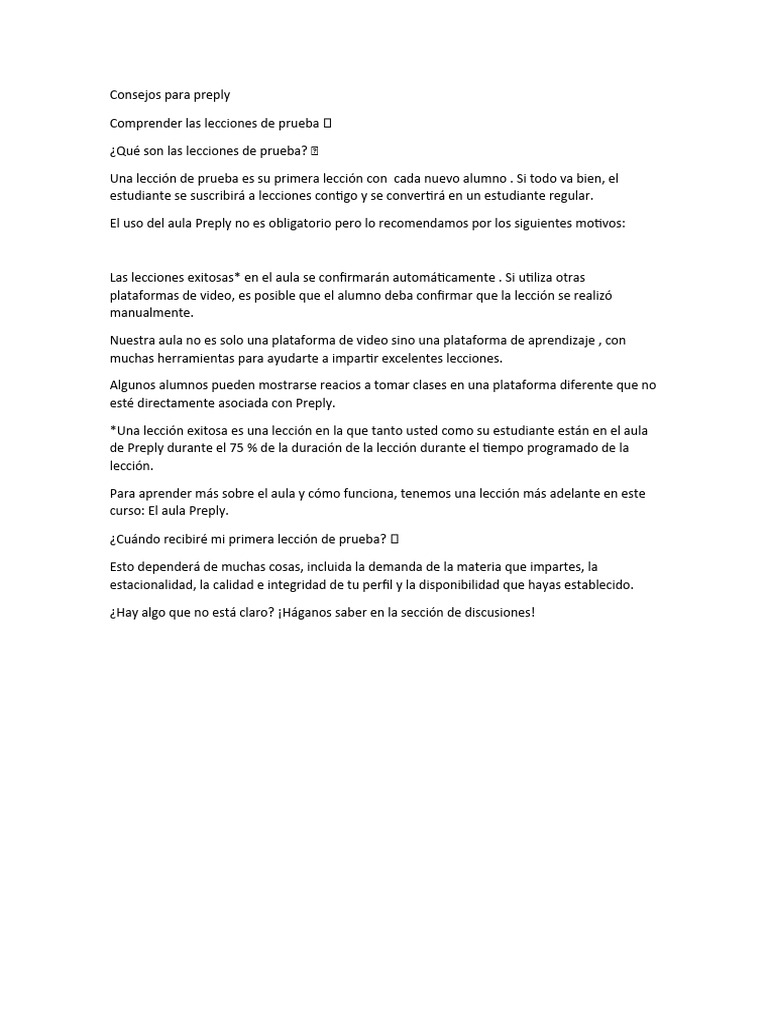 Consejos para lecciones de prueba en Preply | PDF | Enseñando ...