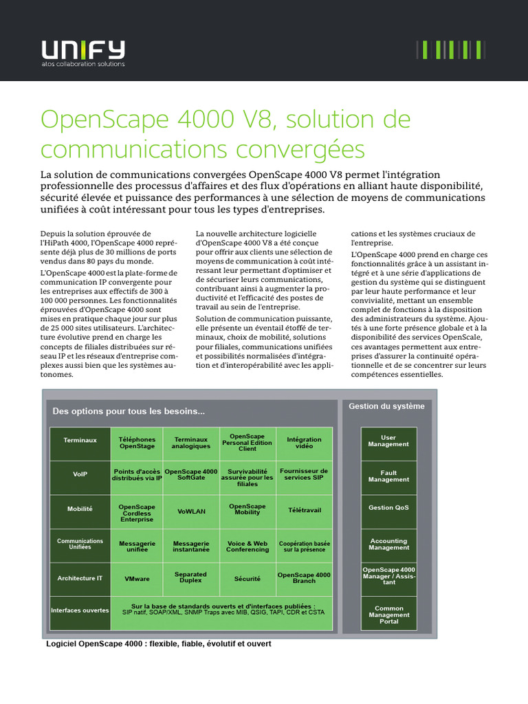 Openscape 4000 V8, Solution de Communications Convergées: Des Options ...