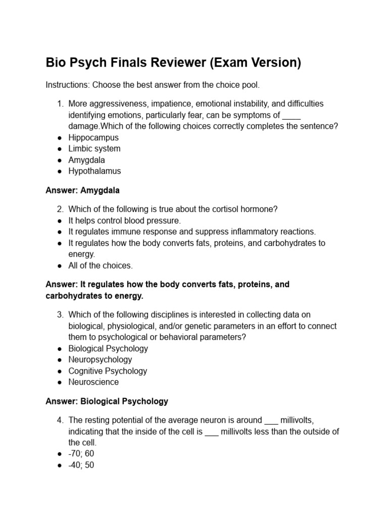 Bio Psych Finals Reviewer | PDF | Neurotransmitter | Limbic System