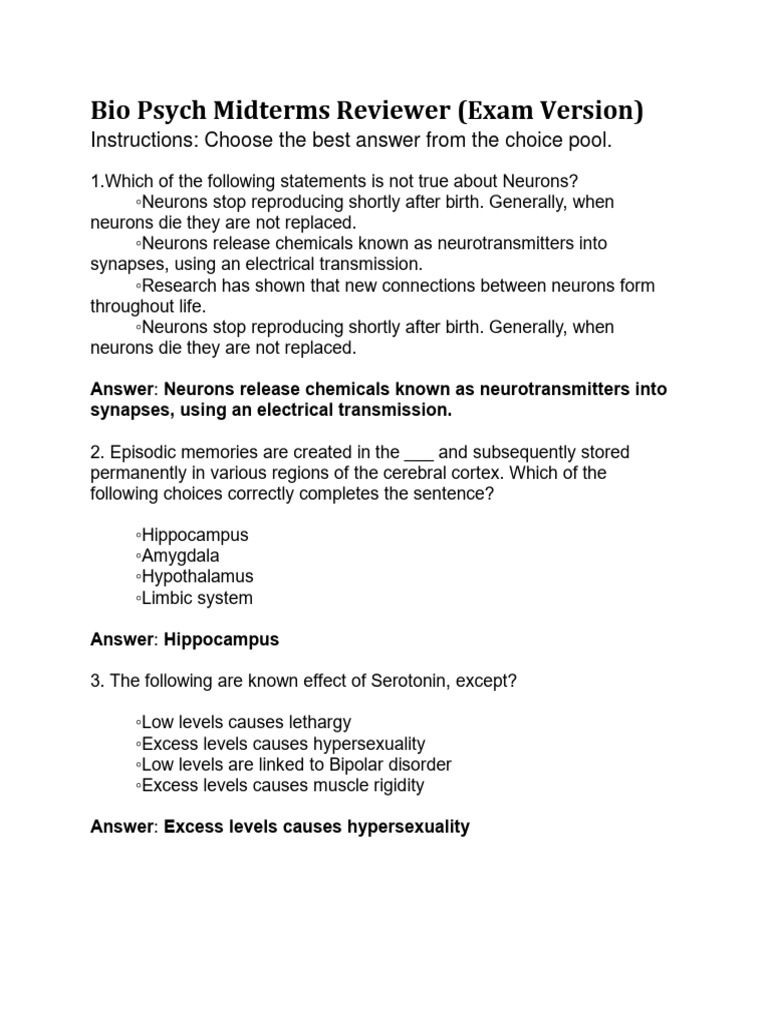 Bio Psych Midterms Reviewer | PDF | Hypothalamus | Brain
