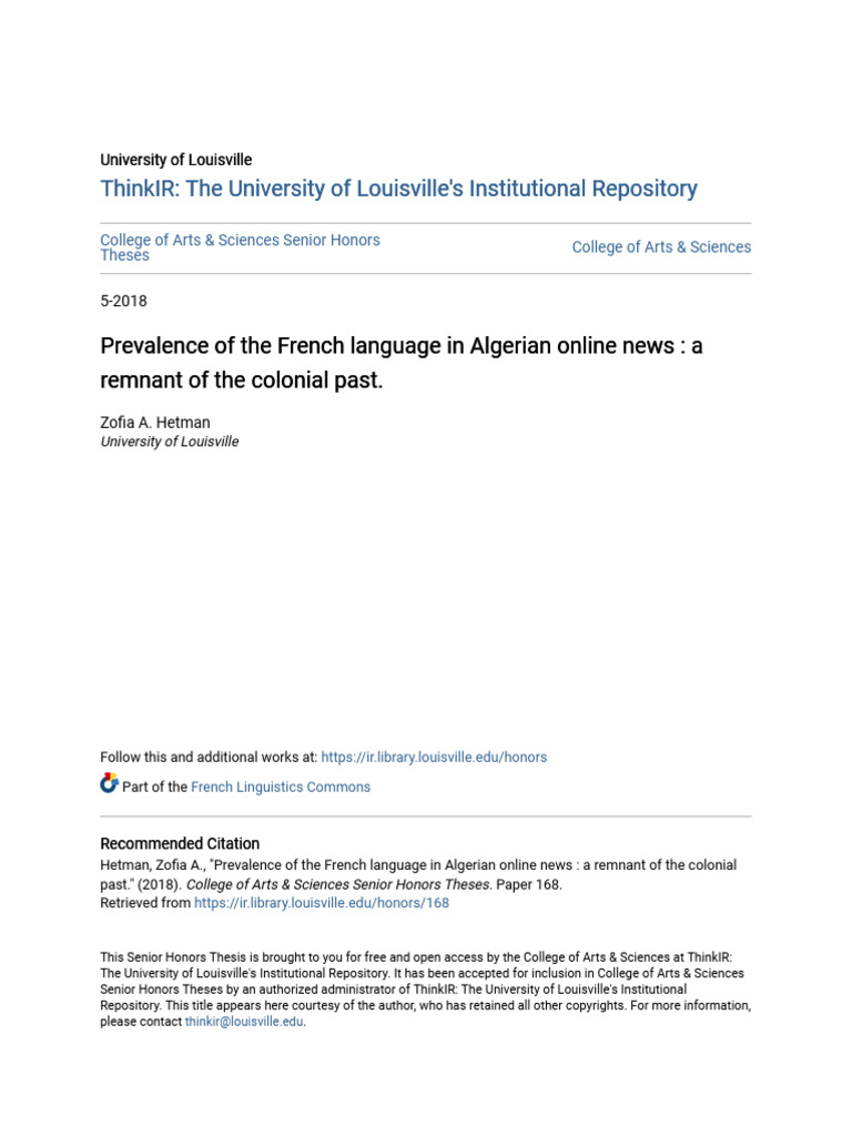 Prevalence of The French Language in Algerian Online News - A Rem | PDF ...