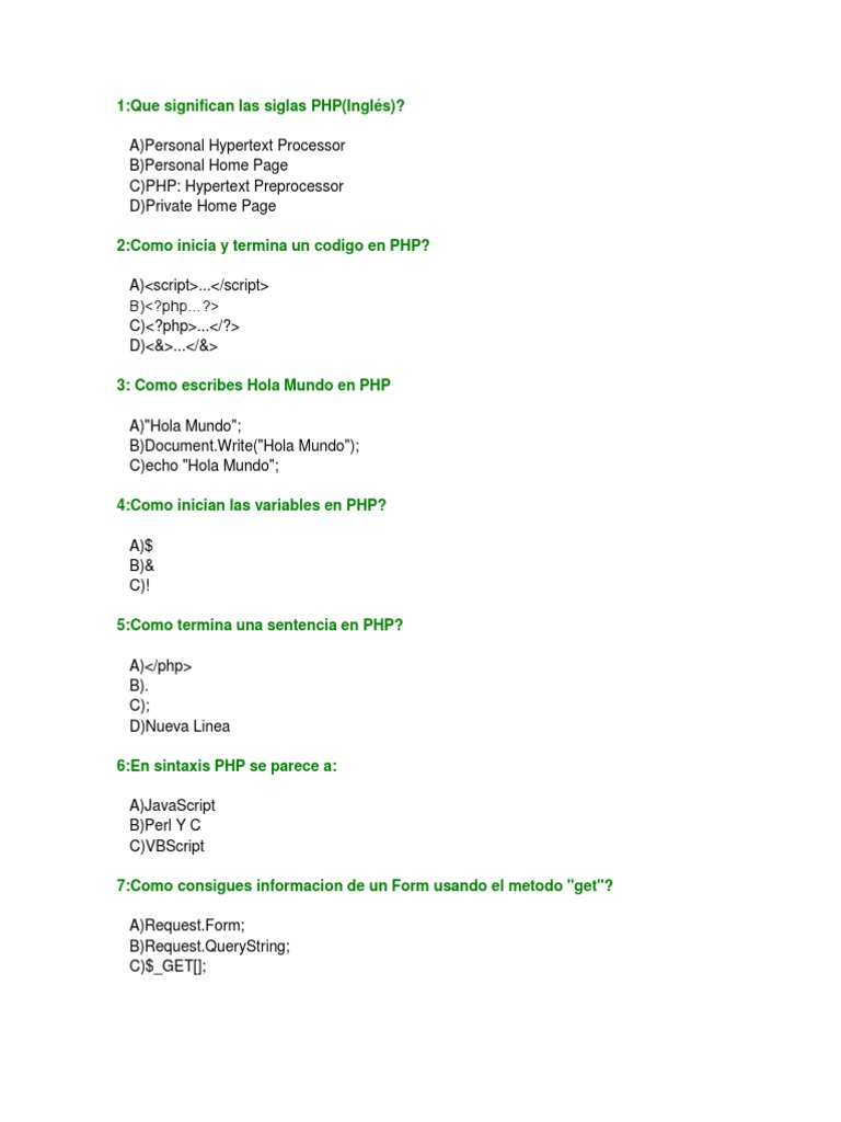Examen PHP | PDF | Php | Comillas